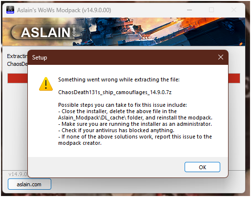 14.9.0.00 install errors - Issues & bug reporting - Aslain.com